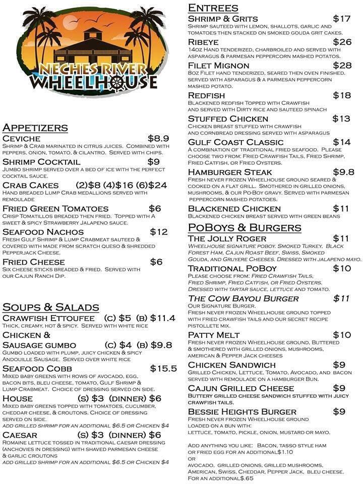 Menu at Neches River Wheelhouse restaurant, Port Neches