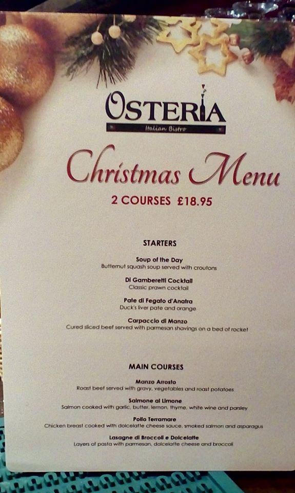Menu at Osteria Italian Restaurant, Hull