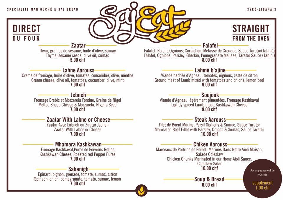Menu da Saj Eat, Ginevra