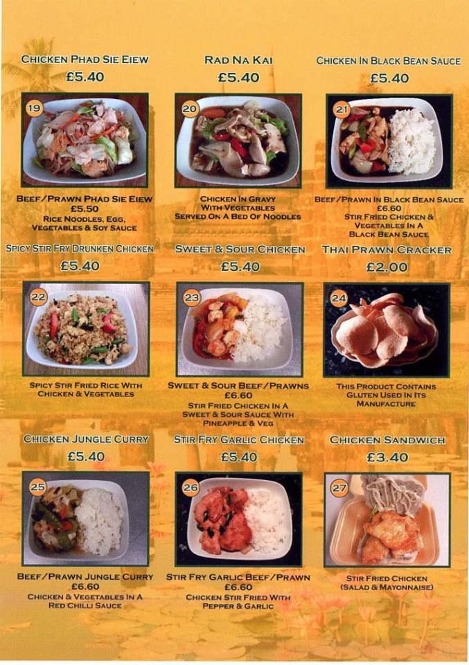 Menu at Thai-Bites restaurant, Middlesbrough