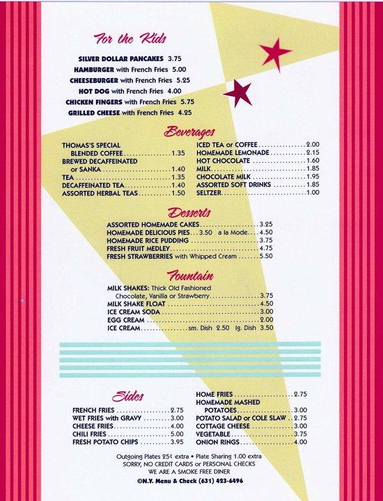 Menu at Thomas's Ham & Eggery Diner restaurant, Carle Place