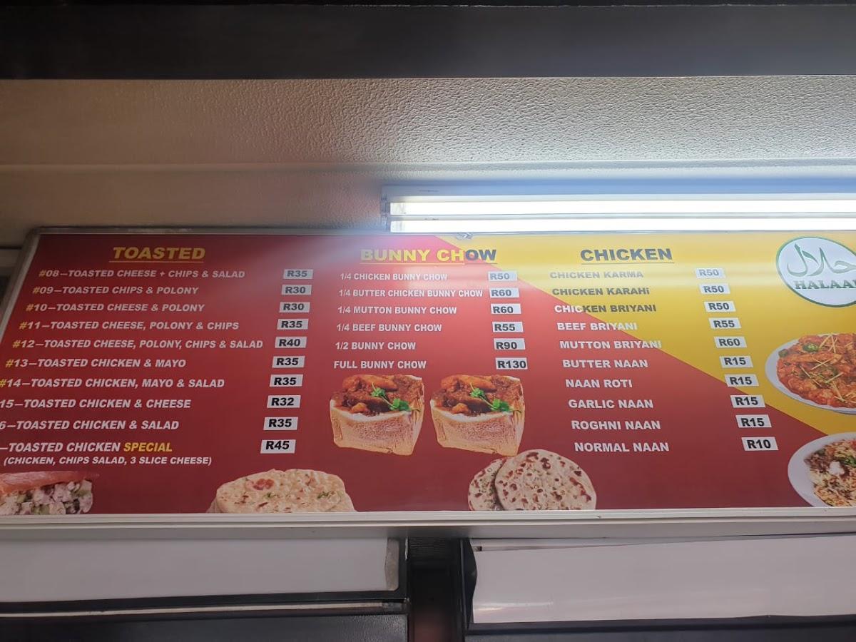 Menu at Bunny Chow Curry House restaurant, Boksburg