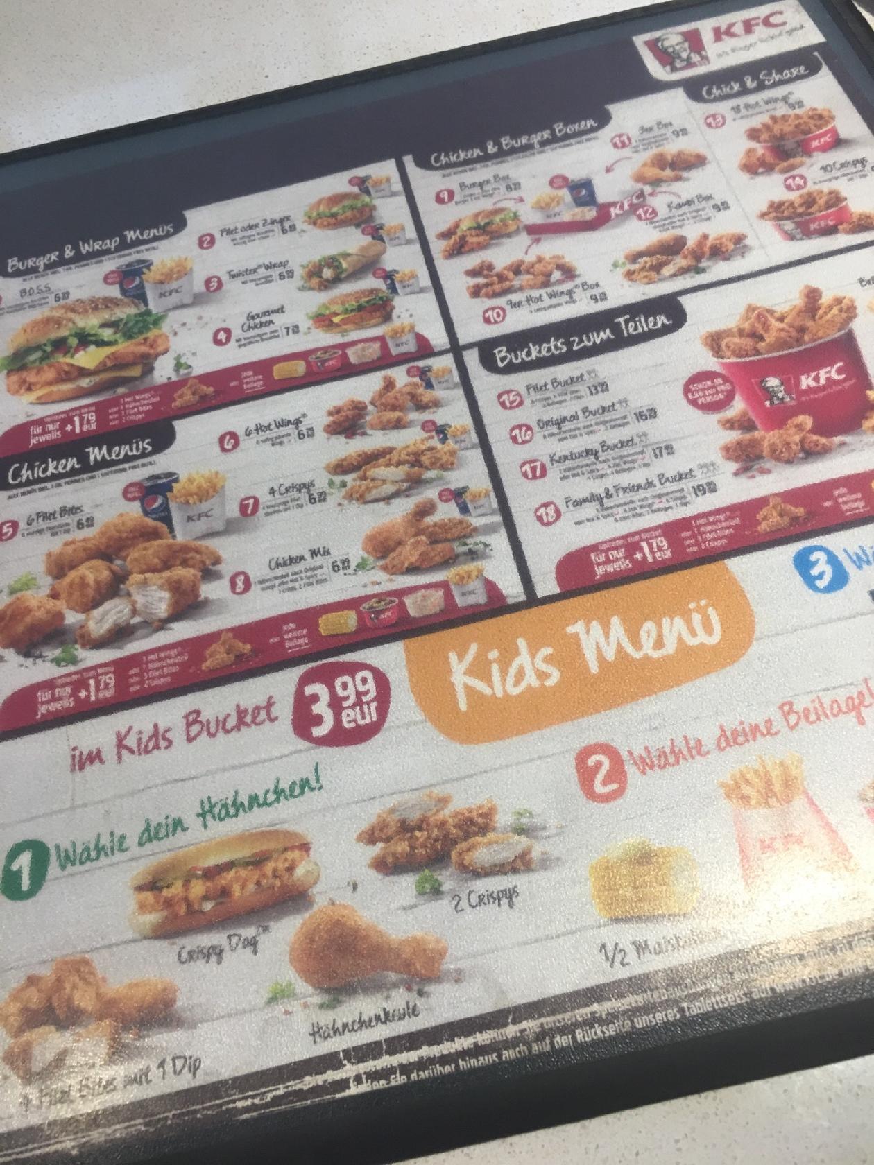 Menu at Kentucky Fried Chicken fast food, Waiblingen