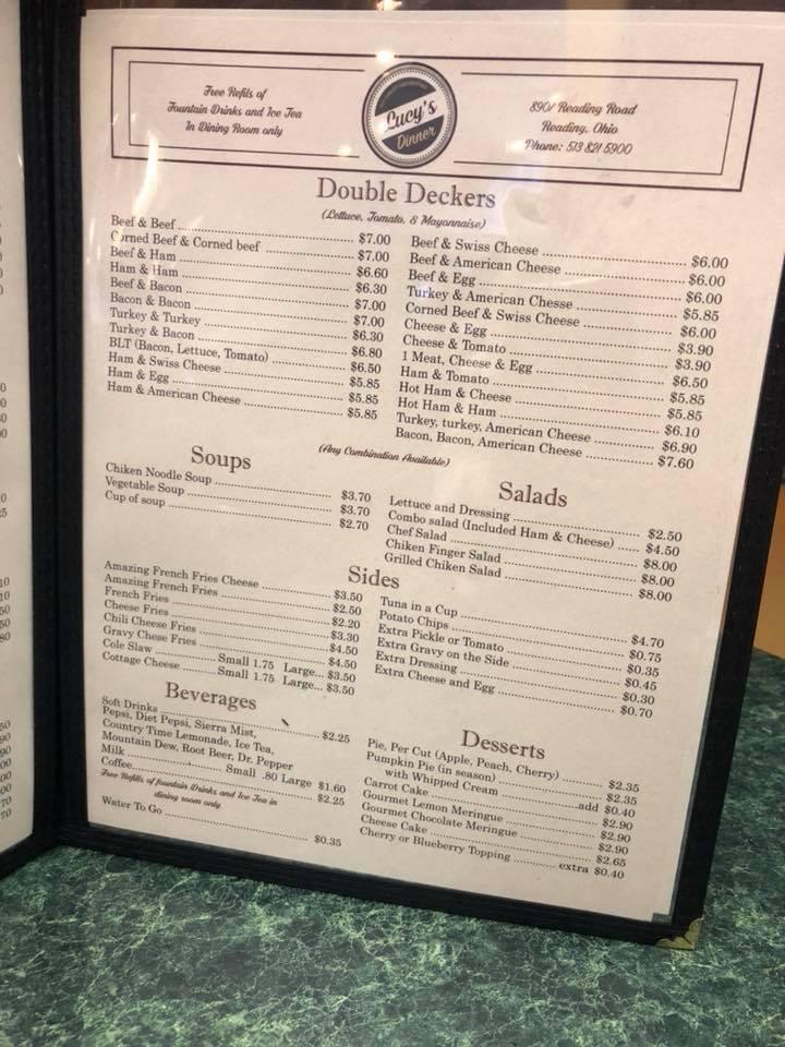 Menu at Lucy's Diner restaurant, Reading