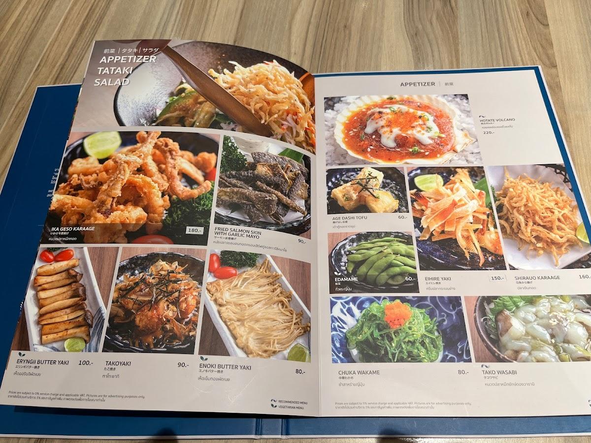 Menu at Sei Ryu Sushi restaurant, Bangkok, Sala Daeng 1 Alley