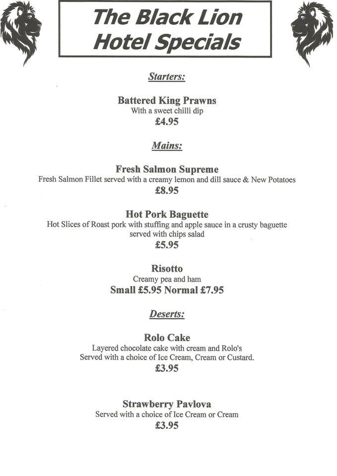 Menu at The Black Lion Hotel pub & bar, Ellesmere