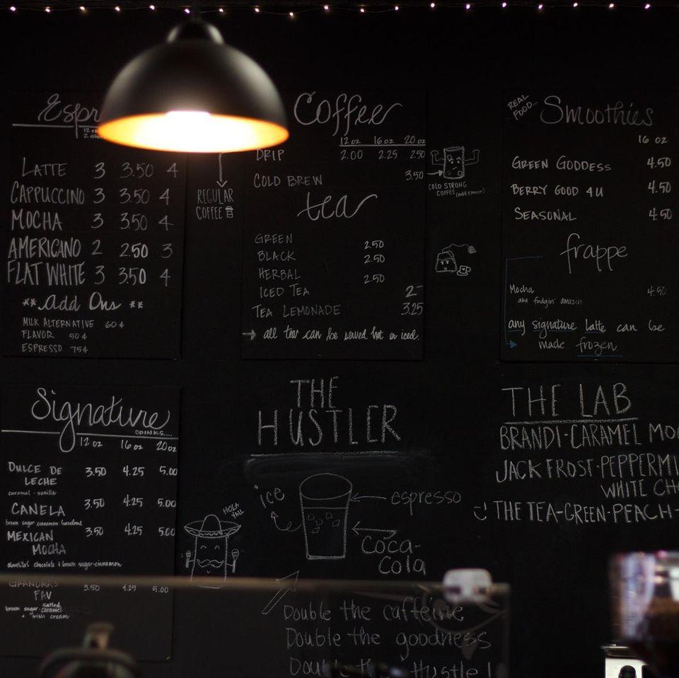 Menu at The Hustle Coffee house, Liberal