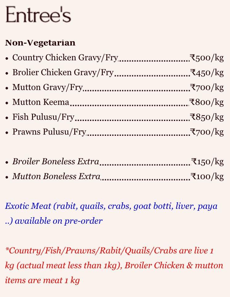Menu at Traditional Country Chicken, Hyderabad