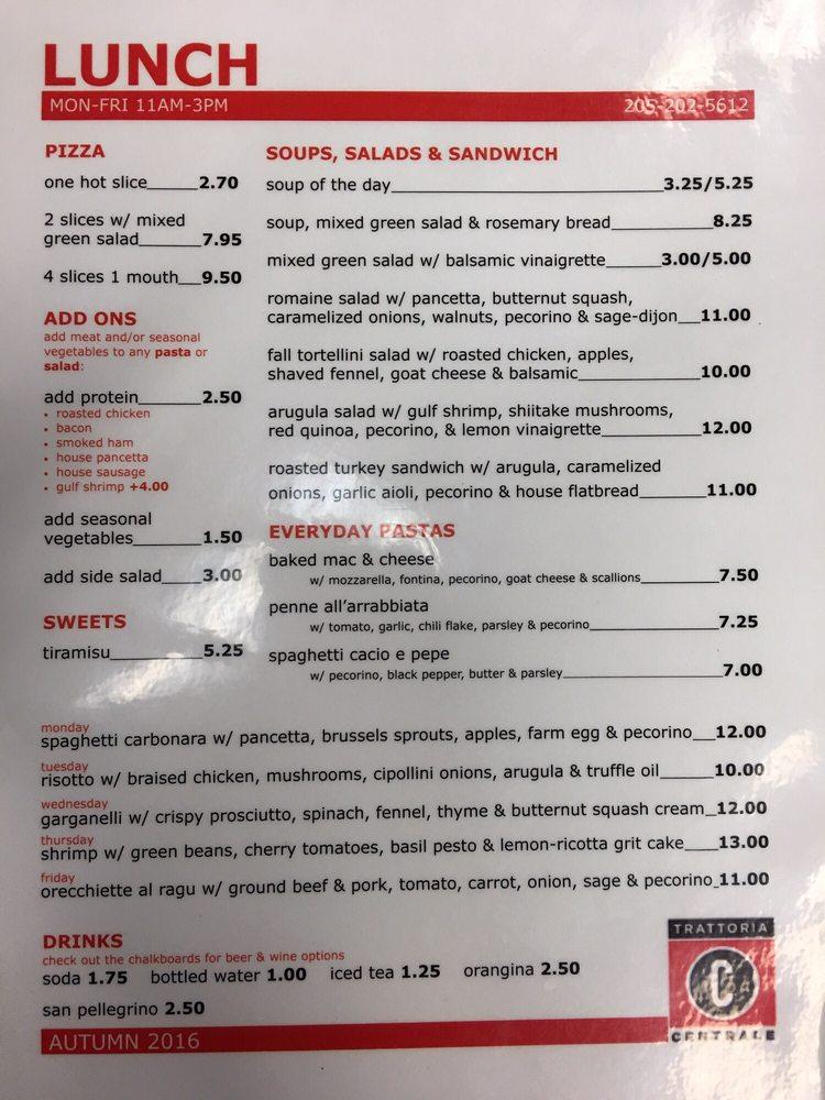 Menu at Trattoria Zaza restaurant, Birmingham, 207A 20th St N