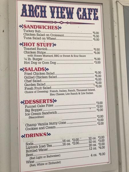 Menu at Arch View Cafe, St. Louis