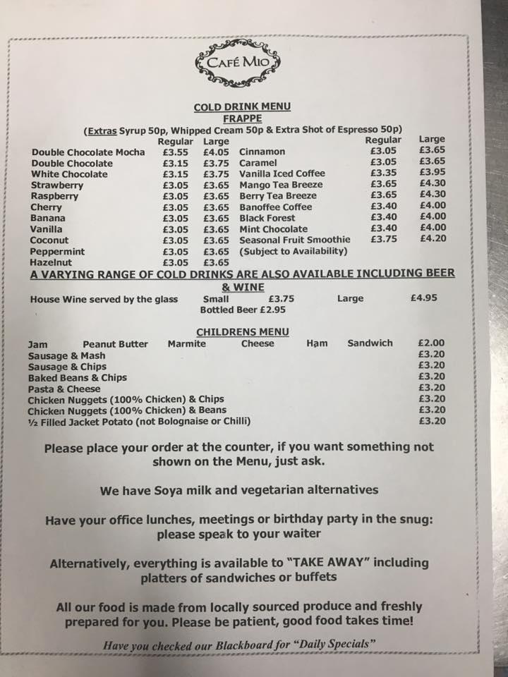 Menu at Cafe Mio, Epping