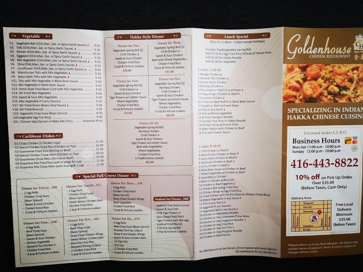 Menu at Golden House Chinese Restaurant, Toronto, 257 Ellesmere Rd