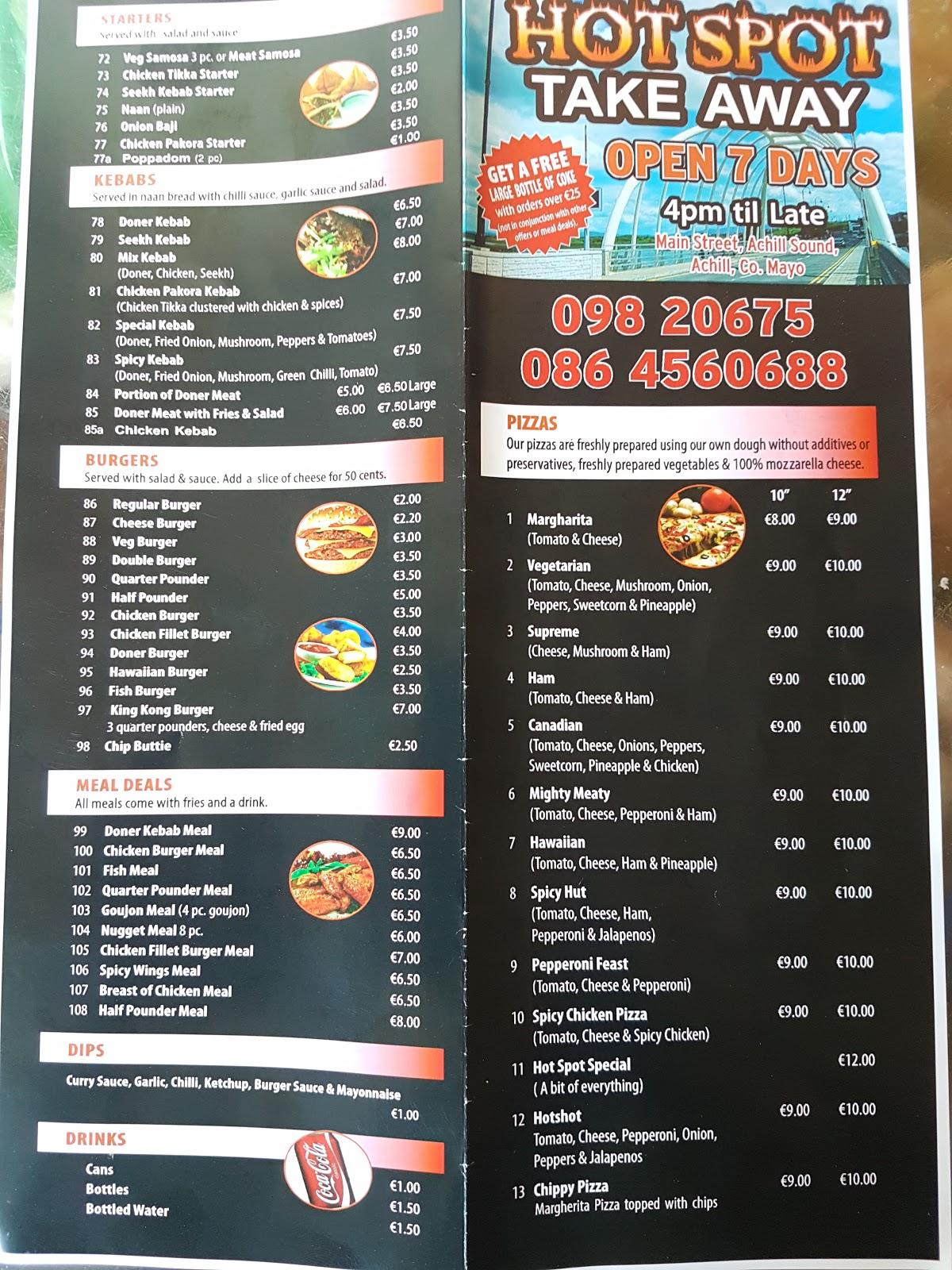 Menu at Hot Spot Takeaway Achill Sound pizzeria, Achill Sound
