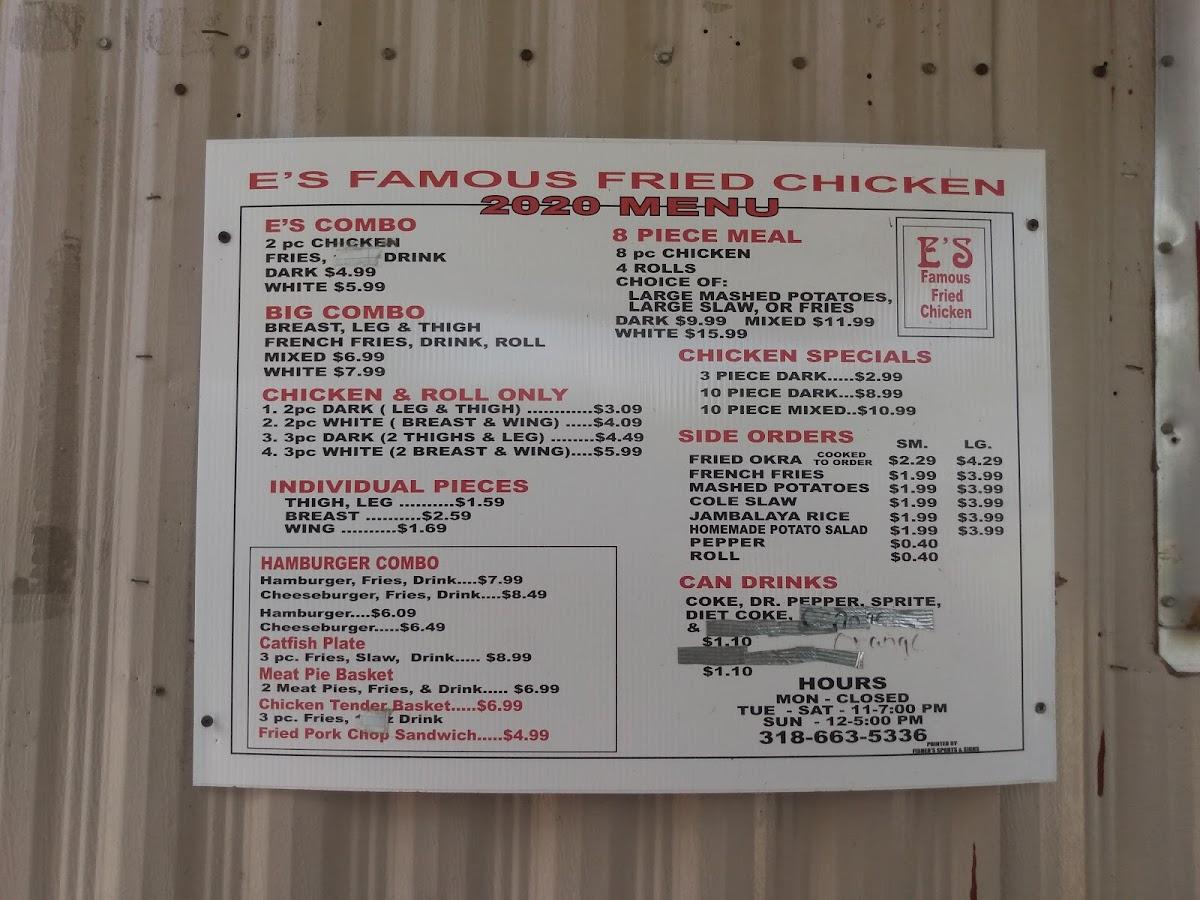 Menu at E's Famous Fried Chicken restaurant, Natchitoches, 442 Martin ...