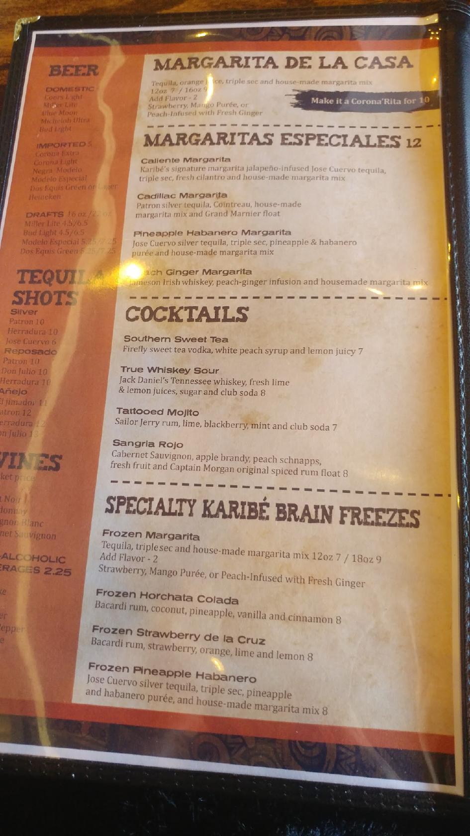 Menu at Karibe Mexican Grill restaurant, Madison