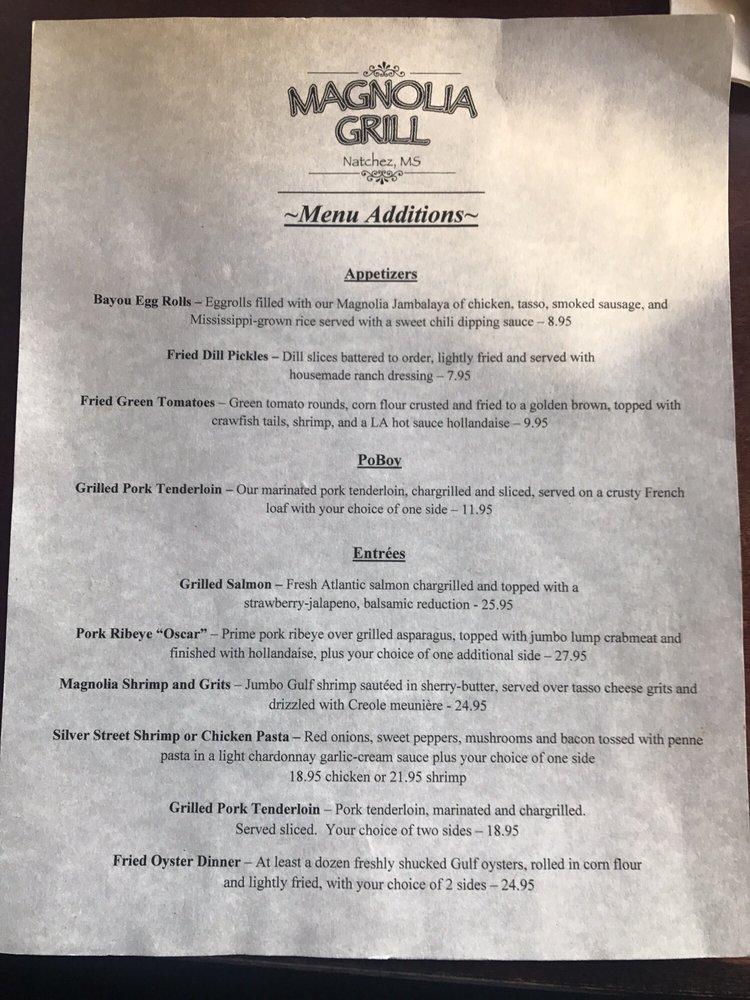 Menu at Magnolia Grill steakhouse, Natchez