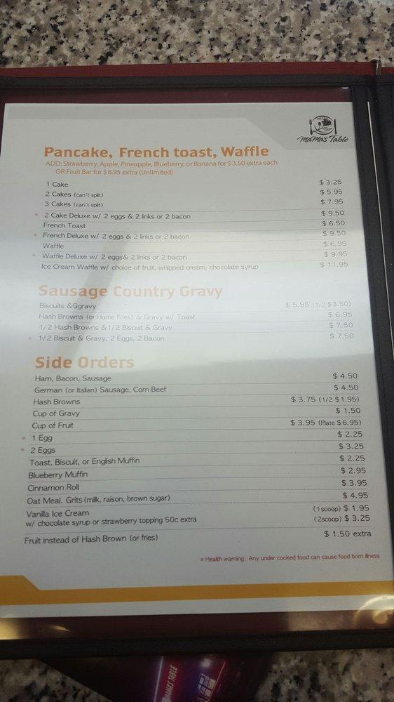 Menu at Mama's Table restaurant, Santa Clarita