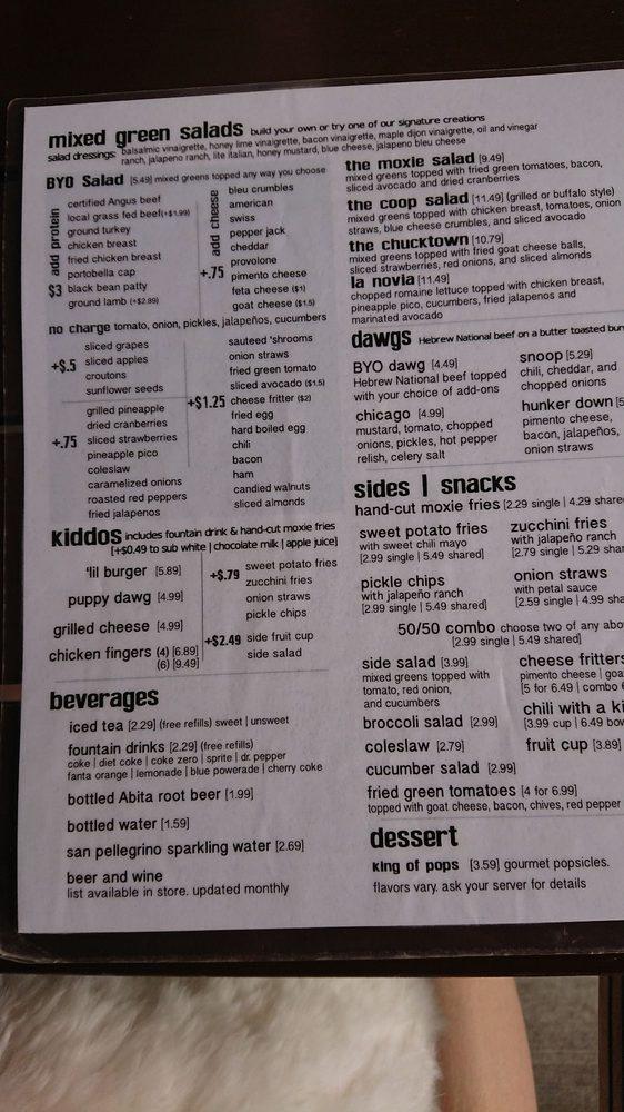 Menu at Moxie Burger restaurant, Marietta, Shallowford Rd #158