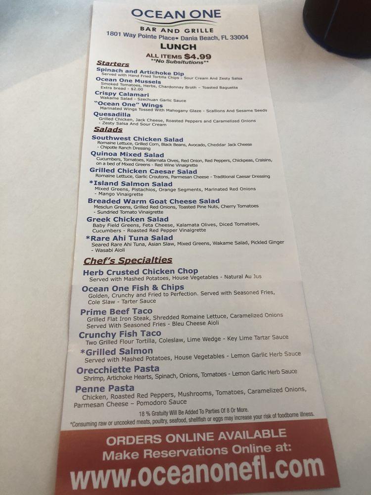Menu at Ocean One Bar & Grille, Dania Beach