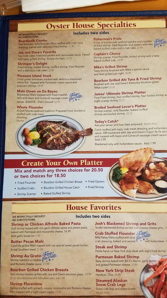 Menu at Original Oyster House Boardwalk pub & bar, Gulf Shores, 701 ...
