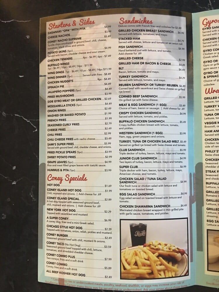 Menu at Sami's Coney Island restaurant, Taylor, Eureka Rd