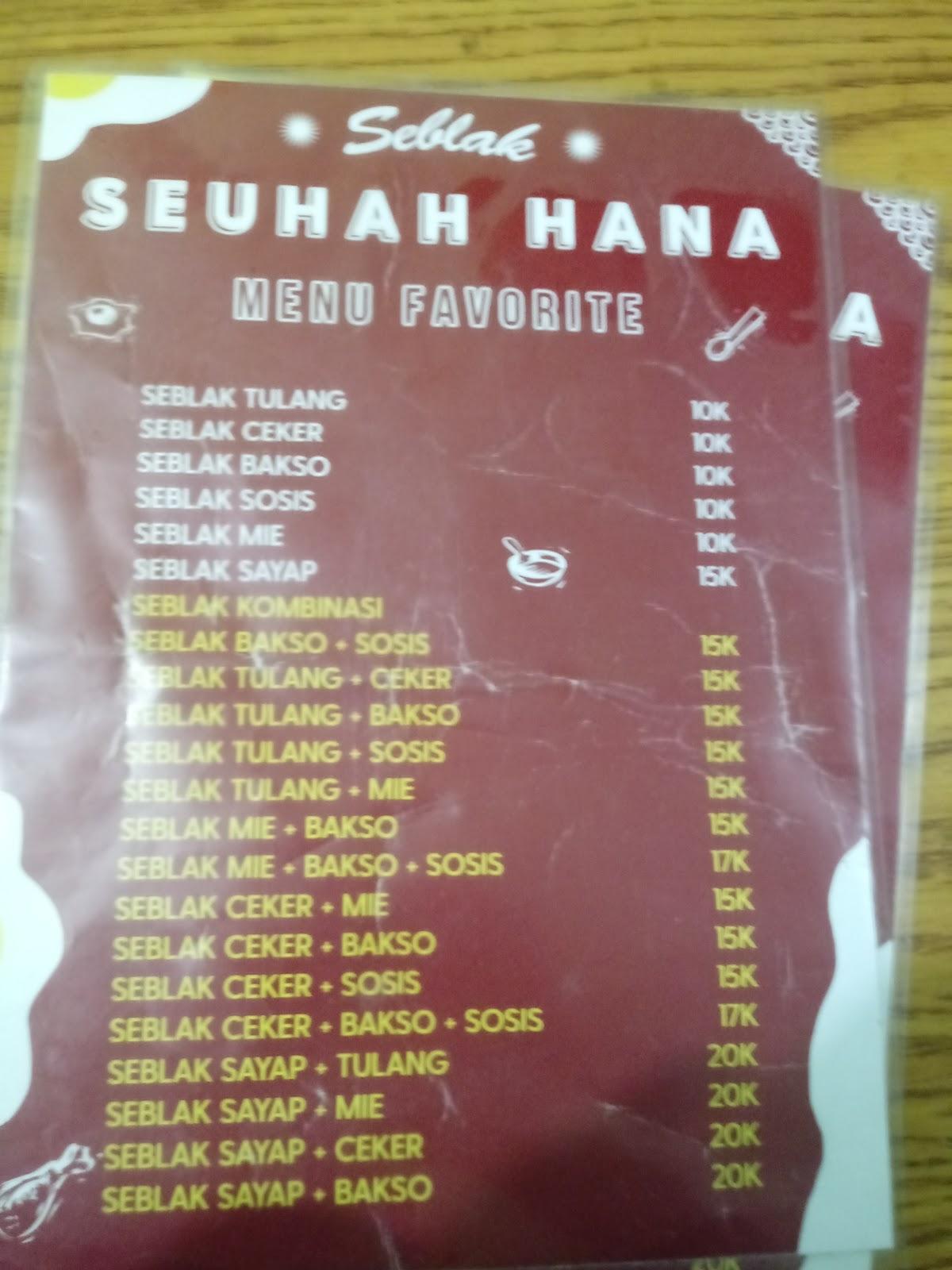 Menu at Seblak Seuhah restaurant, Jonggol, Jl. Raya Cileungsi - Jonggol