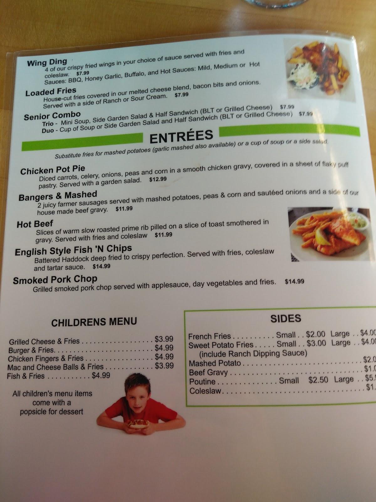 Menu at Talbot Trails Restaurant, Canada