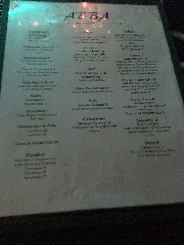 Menu at Abba Bar & Grill, New York City