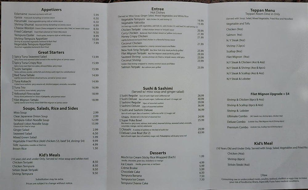 Carta del restaurante Aji Sushi Teppan, Winter Garden