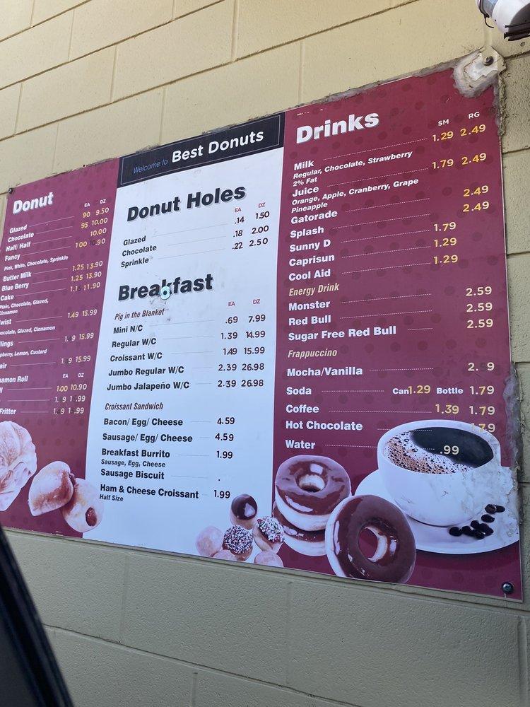 Menu at Best Donuts, Crowley