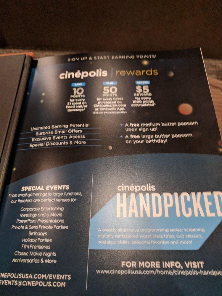 Menu at Cinépolis Luxury Cinemas pub & bar, Gaithersburg