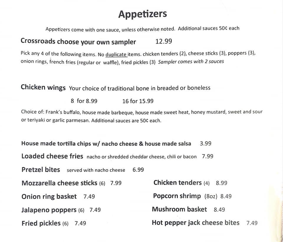 Menu at Crossroads Grill and Bar, Leslie