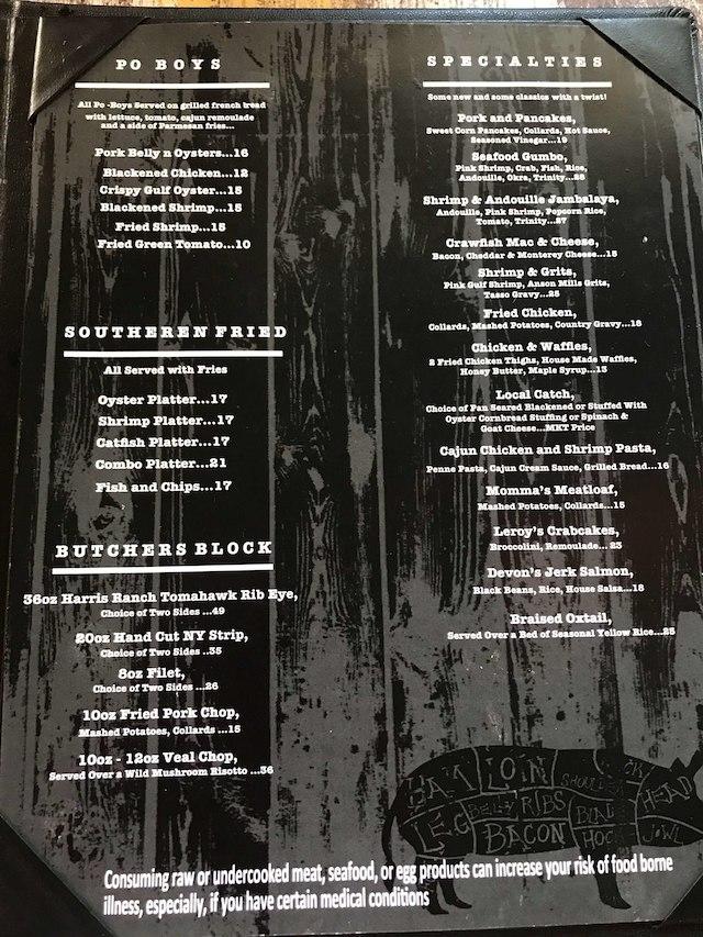 Menu at Leroy's Southern Kitchen & Bar, Punta Gorda