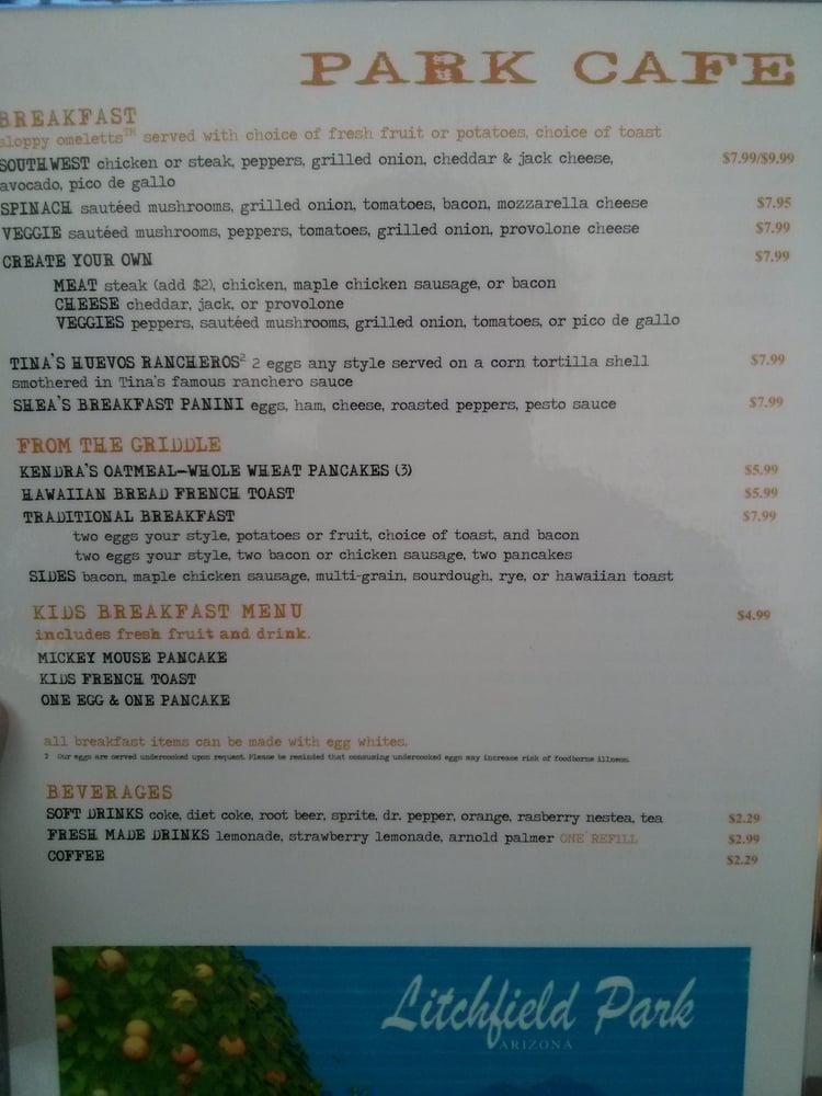 Menu at Park Cafe, Litchfield Park