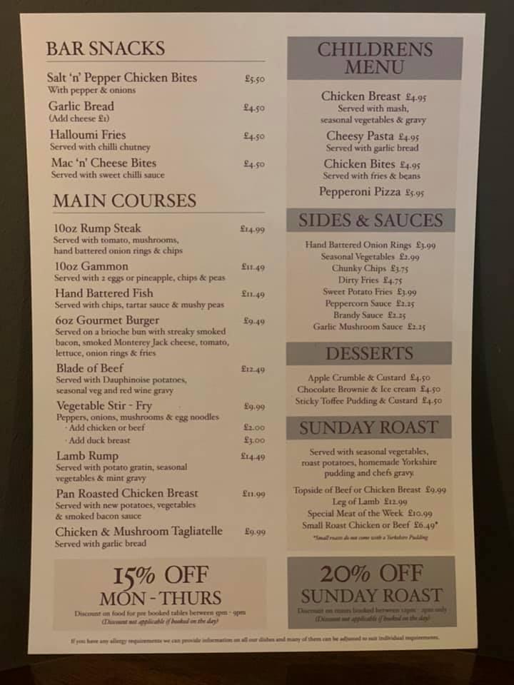 Menu at The White Swan pub & bar, Ellesmere Port