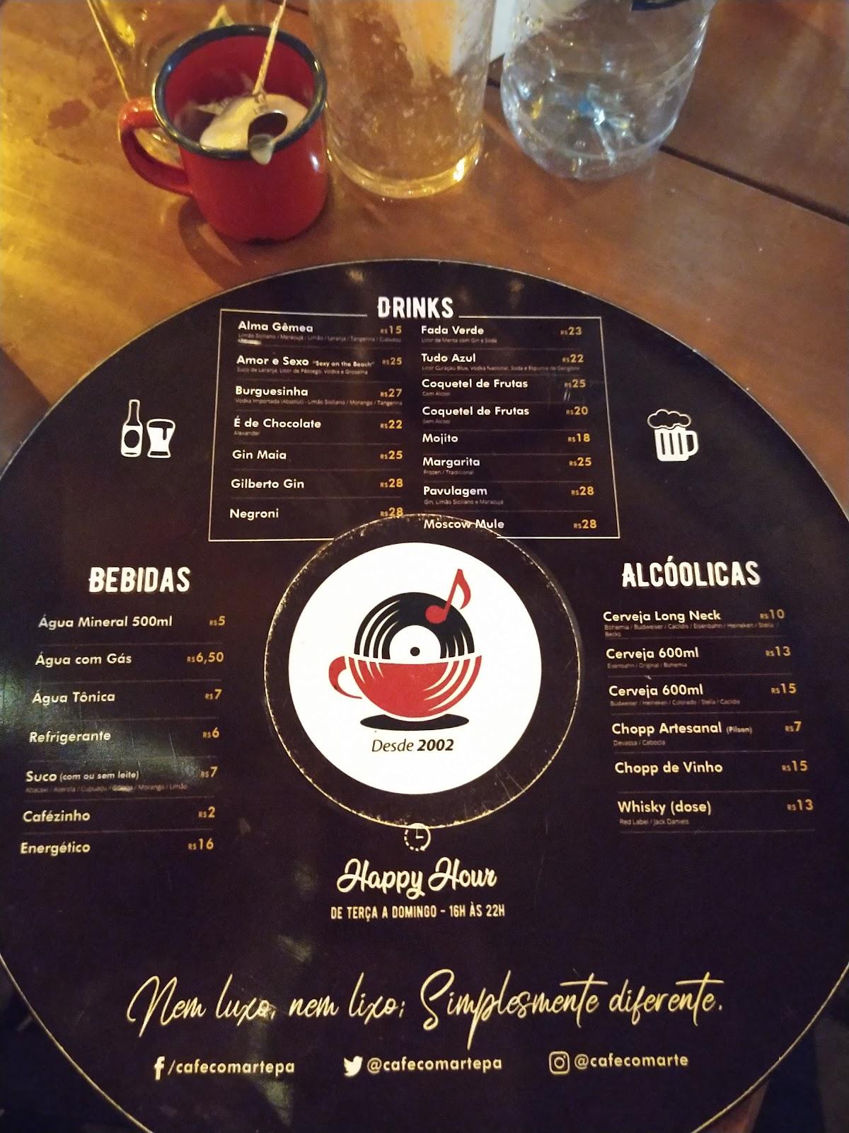Menu at Café com Arte, Belém