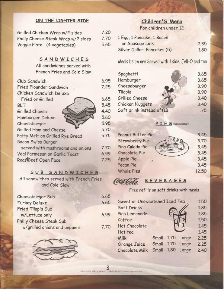 Menu at Country Cabin Restaurant, Orange Park, 789 Blanding Blvd