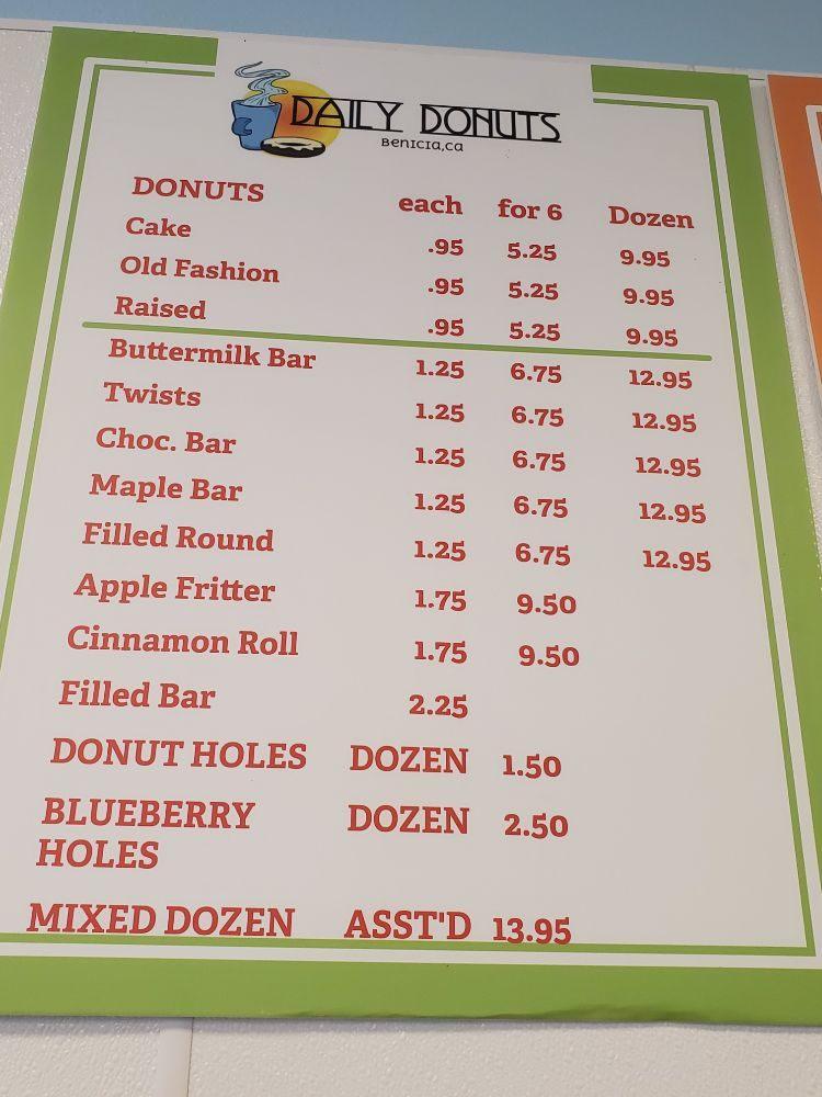 Menu at Daily Donuts, Benicia