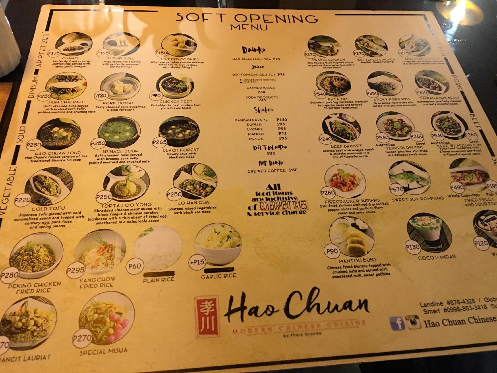 Menu at Hao Chuan Modern Chinese Cuisine restaurant, General Santos City