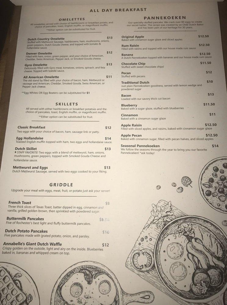 Menu at Hollandberry Pannekoeken cafe, Rochester