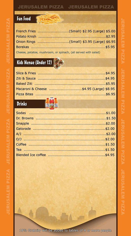 Menu at Jerusalem Pizza pizzeria, North Miami Beach