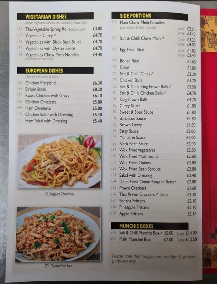 Menu at Oriental Cuisine fast food, Glasgow, 112 Smithycroft Road