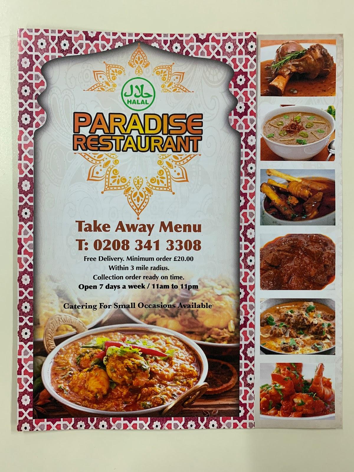 Menu at Paradise Restaurant, London, 15A Turnpike Ln