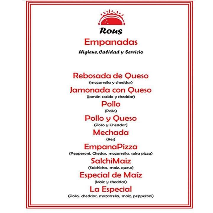 Menu at Rous Empanadas restaurant, Villa Altagracia