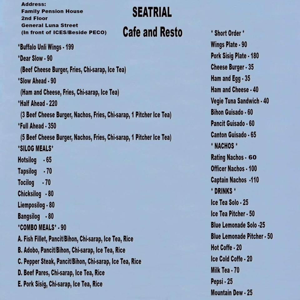 Carta de Seatrial Cafe & Resto, Iloílo