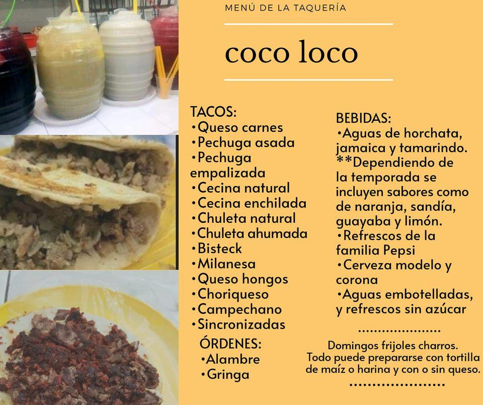 Menu at Taqueria Coco Loco restaurant, Mexico City