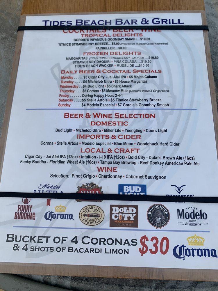 Menu at Tides Beach Bar and Grille, Jacksonville Beach