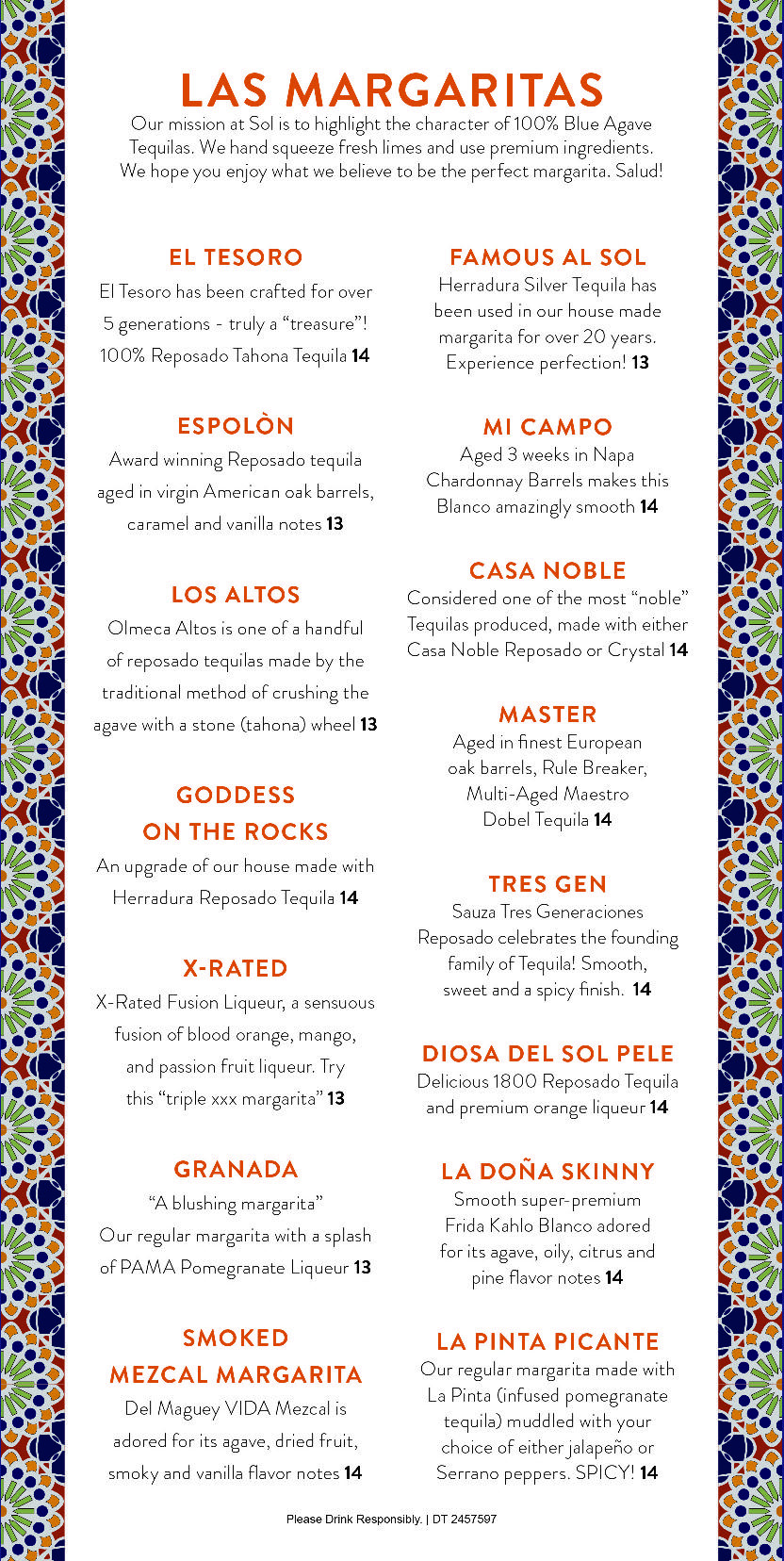 Menu at ViVe Sol restaurant, Mountain View