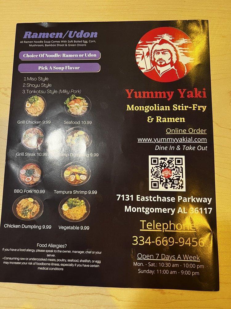Menu at Yummy Yaki Mongolian Stir Fry and Ramen restaurant, Montgomery ...