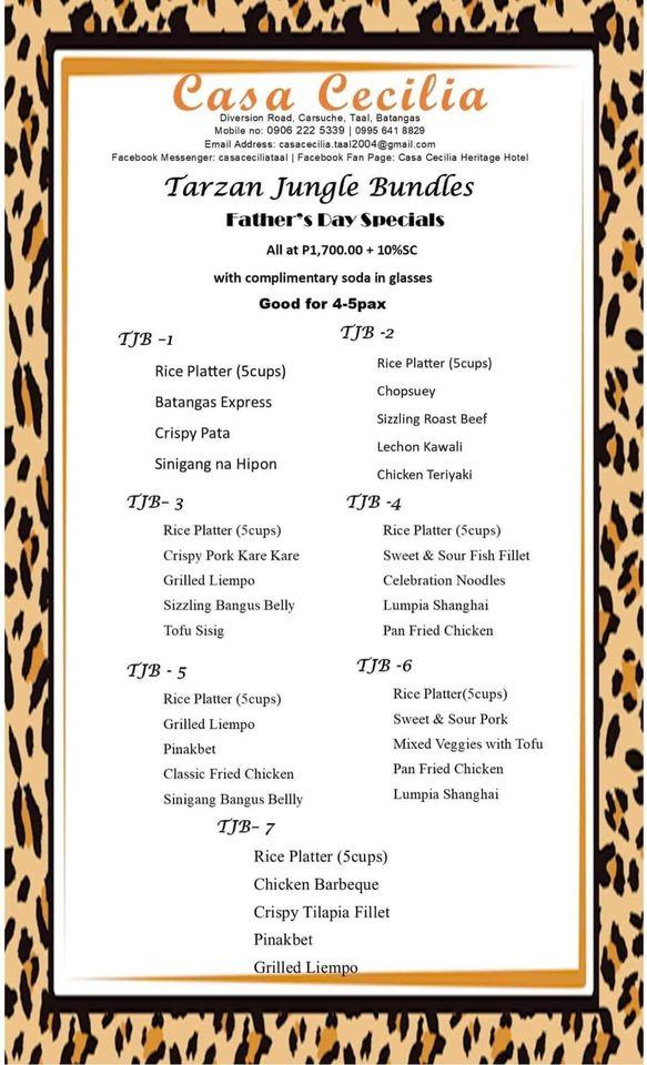 Menu at Casa Cecilia Heritage Hotel Taal restaurant, Taal